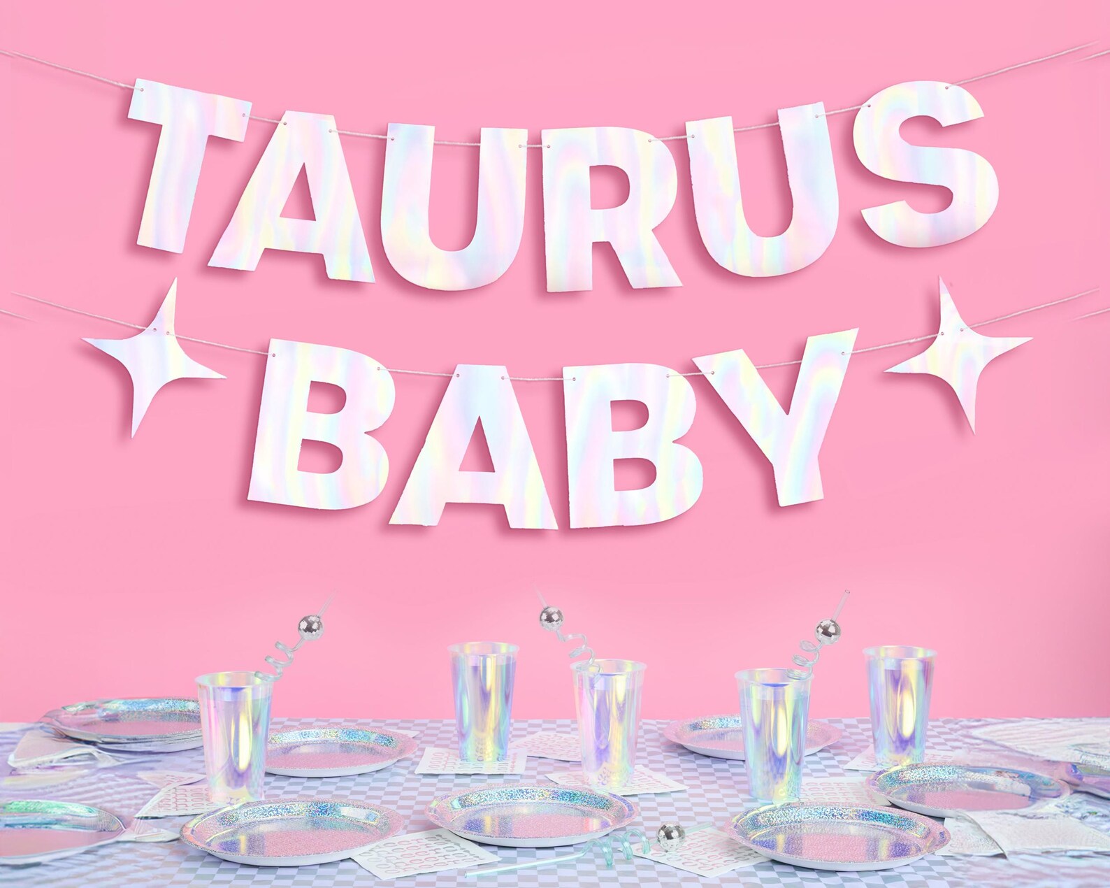 Xo, Fetti Taurus Baby Birthday Party Iridescent Foil Banner - 5 Ft ...