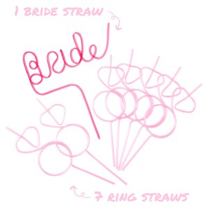 Bachelorette Party XL Pink Bride + Diamond Ring Straw Set - 8 Pieces ...