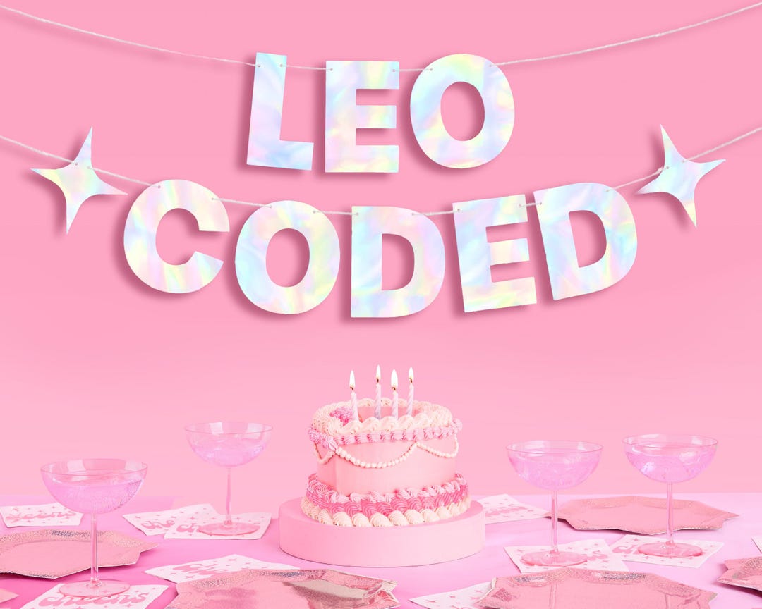 Xo, Fetti Leo Coded Banner - Iridescent Foil | 6 Ft. | Zodiac Birthday ...