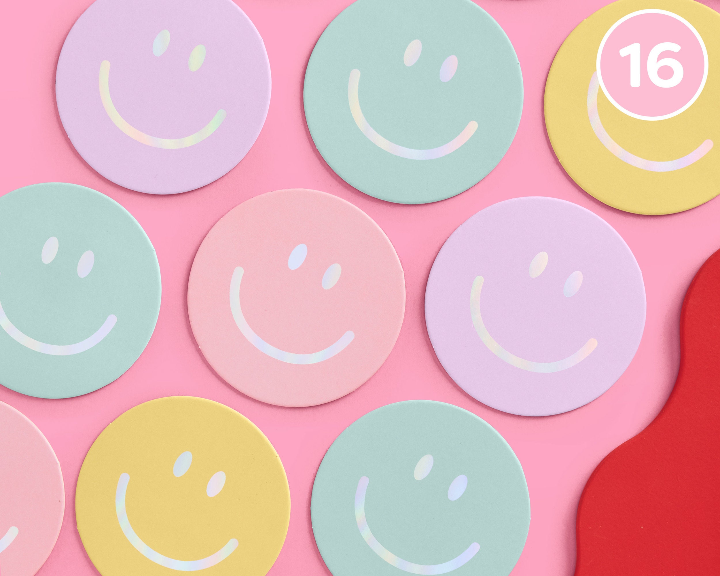 Xo, Fetti Smile Pastel Party Drink Coasters - 16 Pcs - Iridescent Foil ...