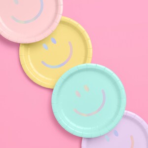 Smiley Paper Plates - 24 Pk, 9" | Happy Pastel Birthday Party ...