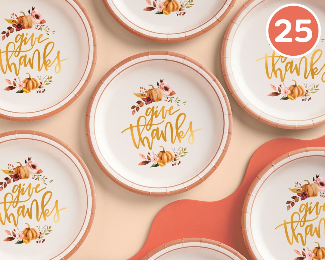 Xo, Fetti Thanksgiving Gold Foil Plates - 25 Count | Give Thanks ...