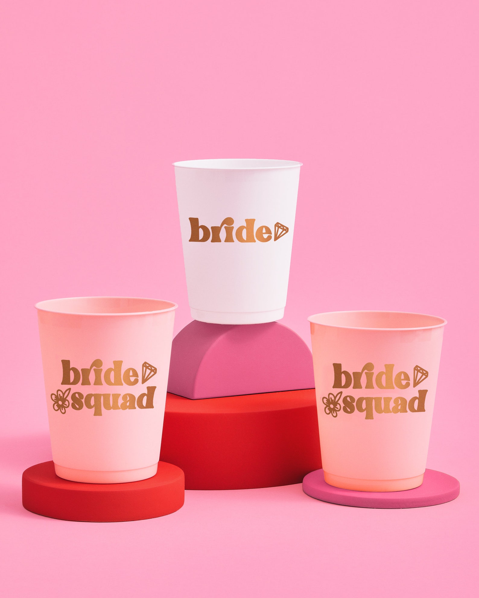 Bachelorette Party Bride Squad Cups Pink White Gold 16 | Etsy