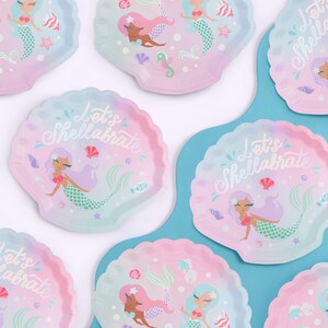 Xo, Fetti Mermaid Shell Birthday Plates - 24 Pk, 9" | Mermaid Bday ...