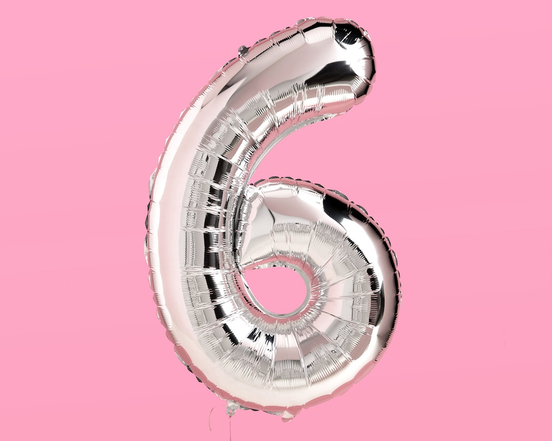Number 6 40 Inch Jumbo Silver Foil Birthday Balloon | Six Bday Party ...