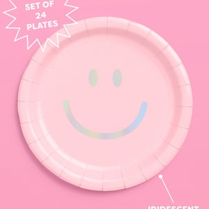 Smiley Paper Plates - 24 Pk, 9" | Happy Pastel Birthday Party ...