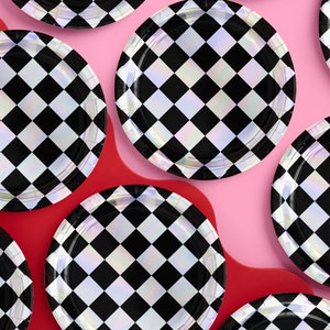 Xo, Fetti Black and Iridescent Checker Paper Plates - 25 Pack | Bday ...