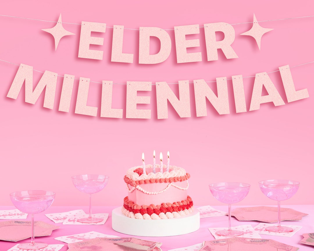 Xo, Fetti Elder Millennial Glitter Banner - Pink, 3 Ft. | Funny ...