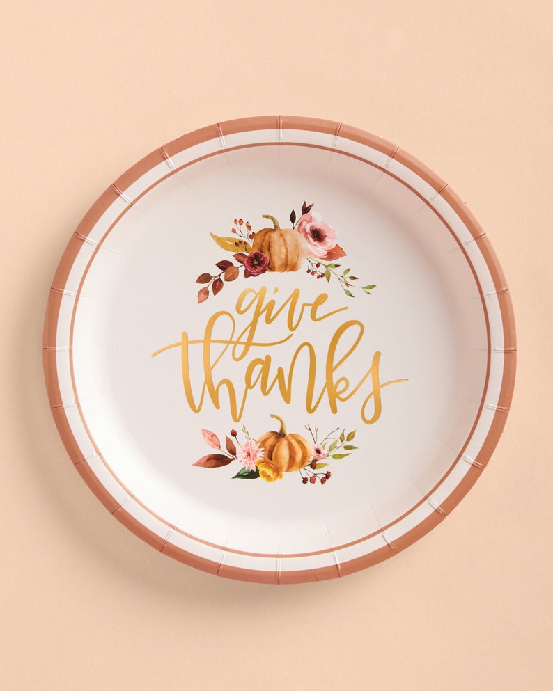 Xo, Fetti Thanksgiving Gold Foil Plates - 25 Count | Give Thanks ...