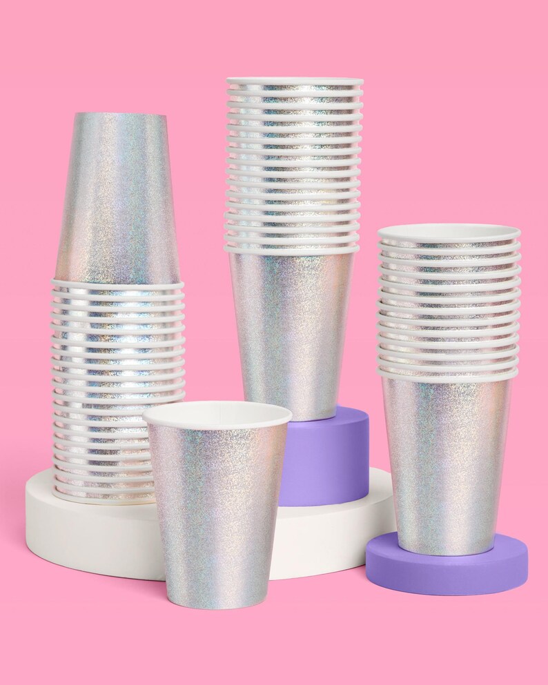 Xo, Fetti Silver Iridescent Shimmer Paper Cups | 50 Pcs 12 Oz ...