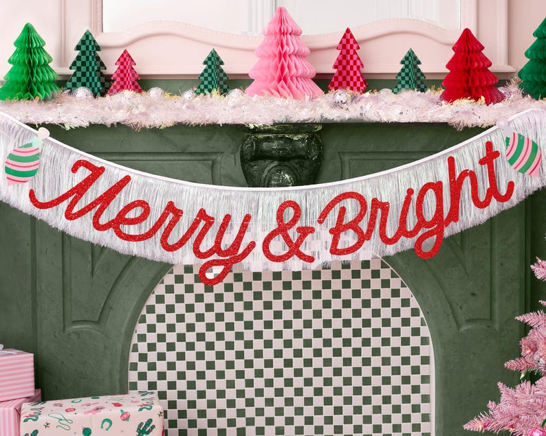 Xo, Fetti Merry and Bright Fringe Banner - Red Glitter and White ...