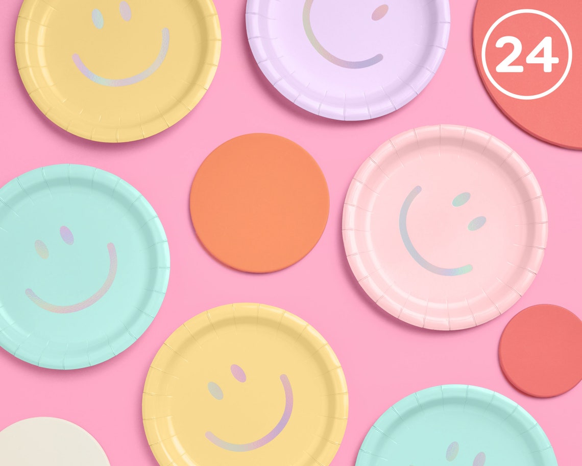 Smiley Paper Plates 24 Pk 9 Happy Pastel Birthday - Etsy
