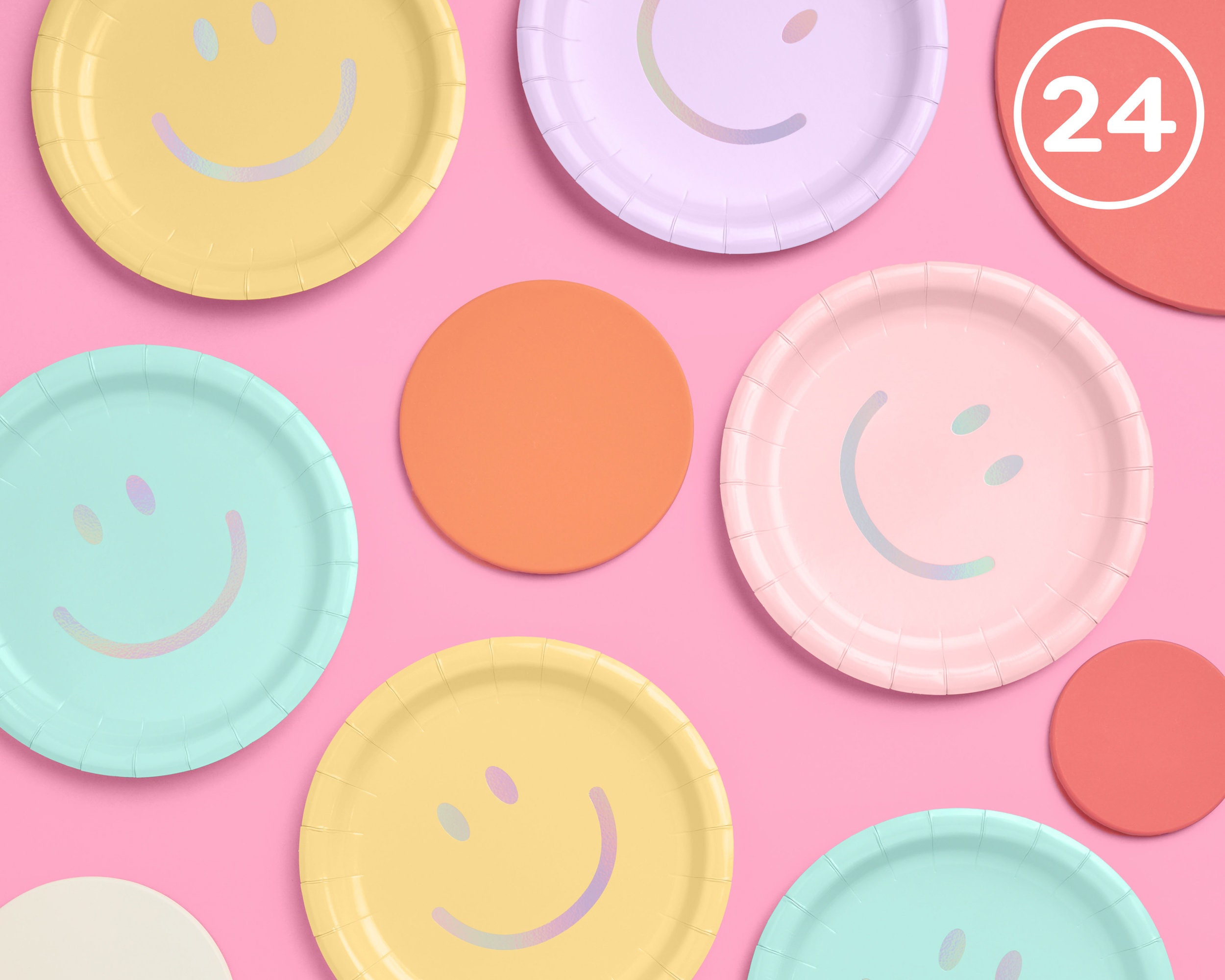 Smiley Paper Plates 24 Pk 9 Happy Pastel Birthday - Etsy