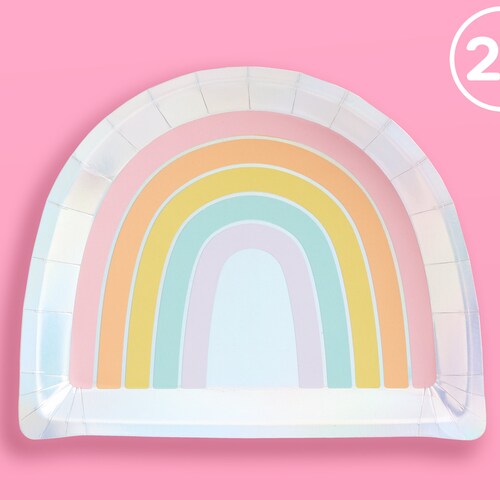 Rainbow Paper Plates 25 Pk 9 Happy Pastel Birthday - Etsy