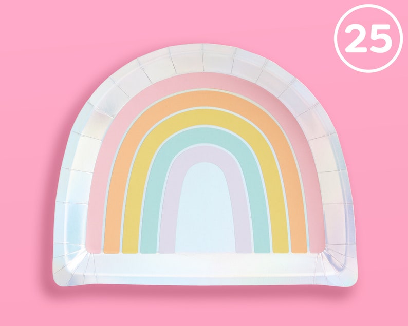 Rainbow Paper Plates 25 Pk 9 Happy Pastel Birthday - Etsy