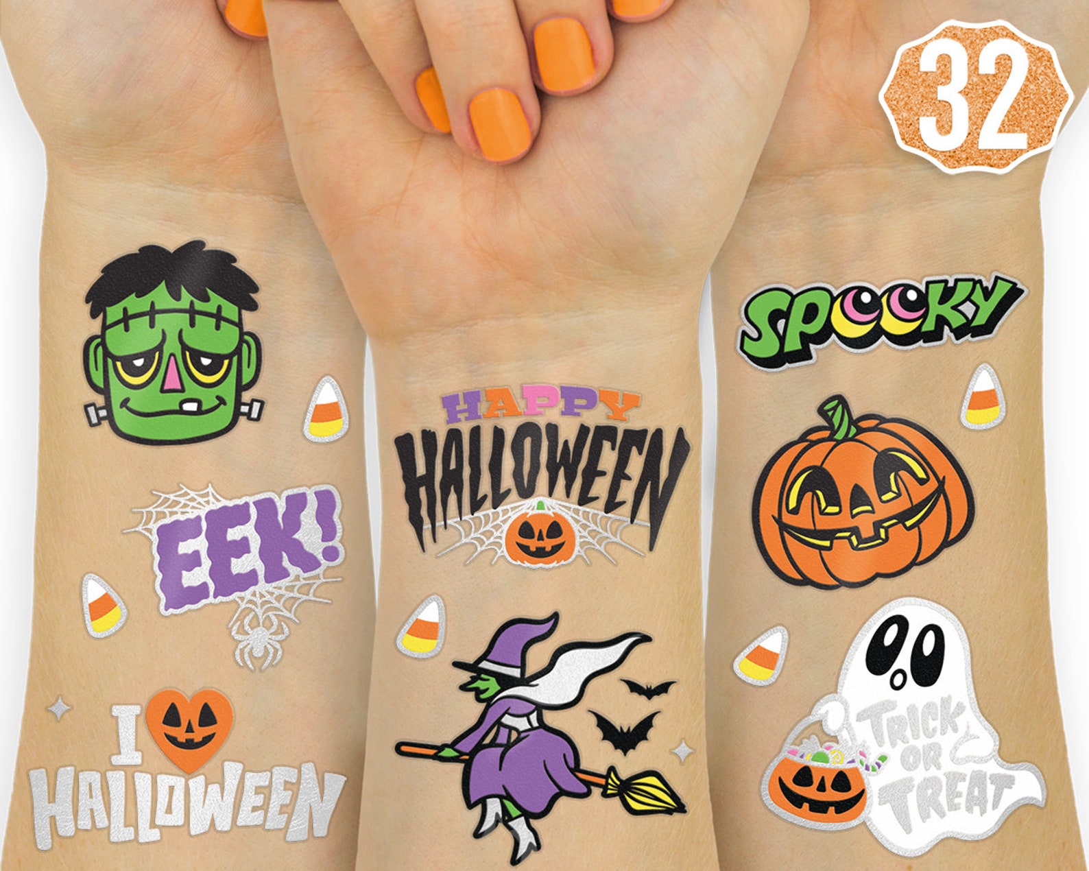Halloween Temporary Tattoos for Kids 32 Styles Halloween - Etsy