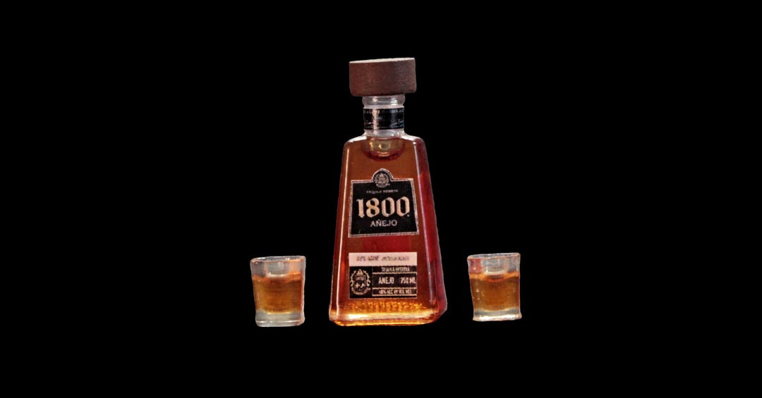 Scale 1:6. Set Miniature Bottle of Tequila Two Shot Glasses. Color Dark ...