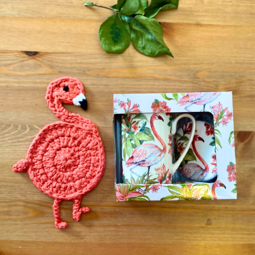 Flamingo Tea Cup Set: Kent Pottery Lidded Mug & Crochet Coaster - Etsy