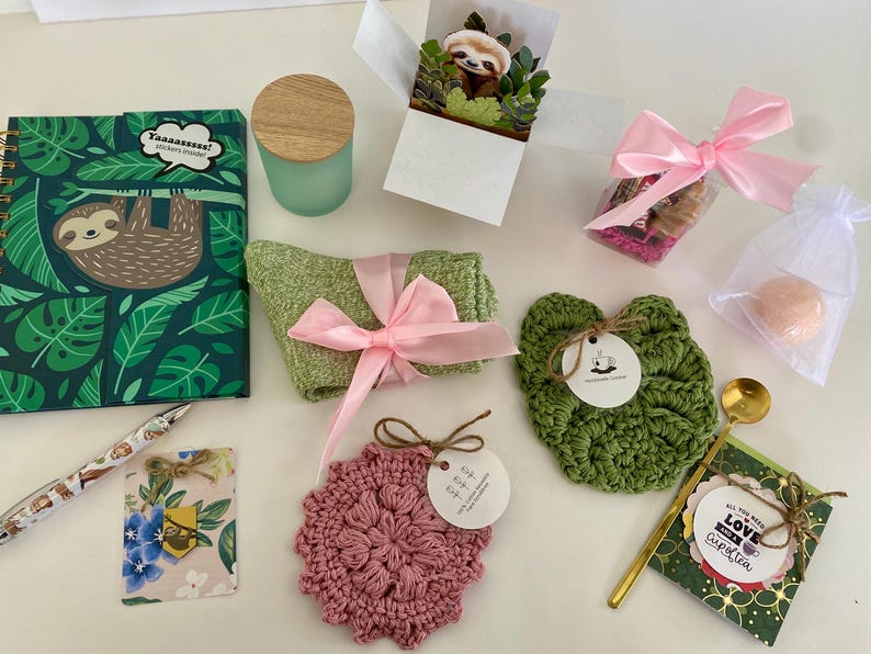 Sloth Self-care Gift Box: Crochet Coasters, Spa & Relaxation Set - Etsy