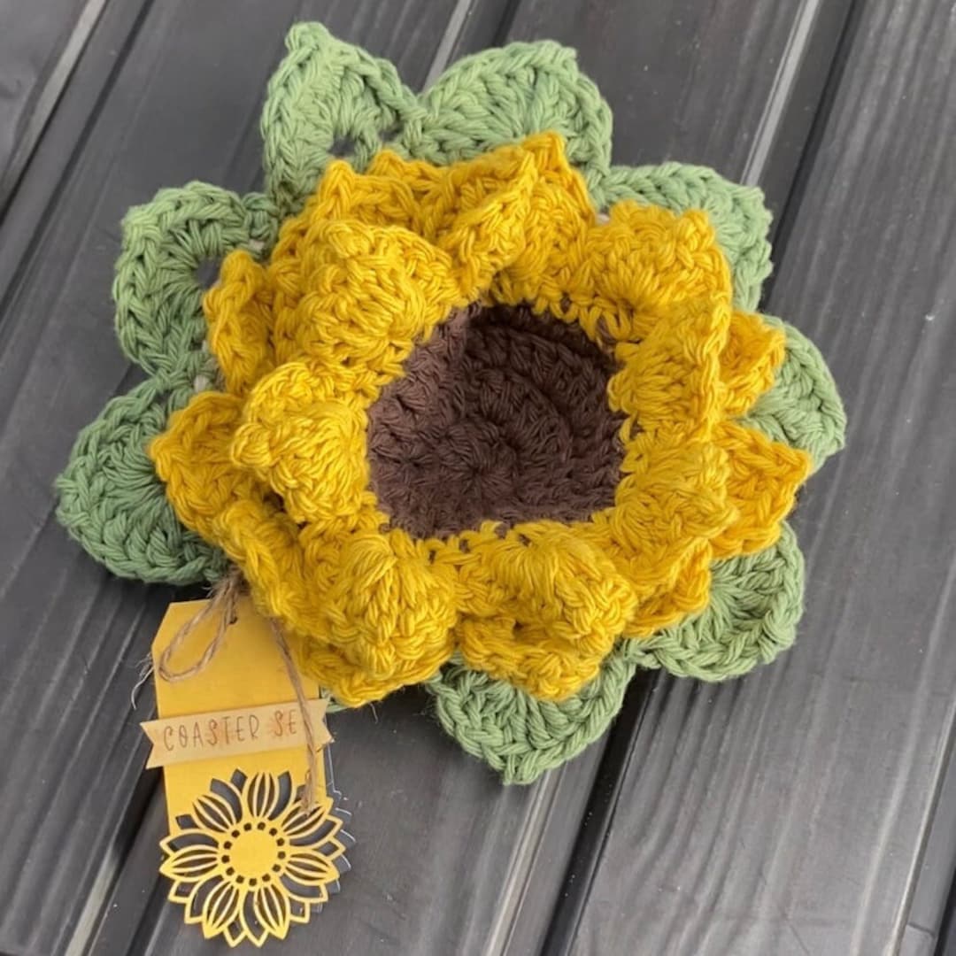 Sunflower Coaster Set, Sunflower Coasters, Crocheted Sunflowers ...