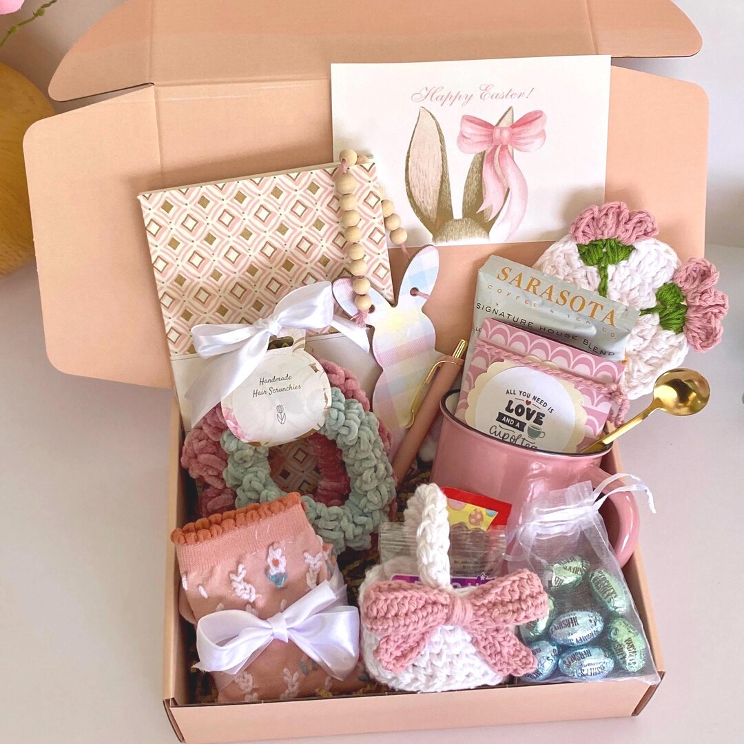 Handmade Easter Gift Set: Crochet Basket, Coffee, Tea & Treats - Etsy