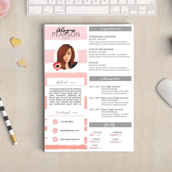 Girly Resume Template - Etsy
