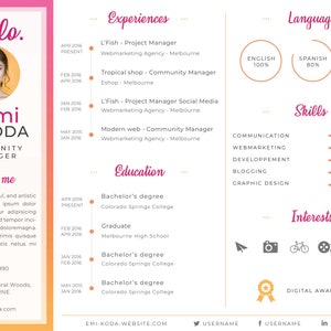 Colorful Curriculum Vitae Template Resume CV Cover | Etsy