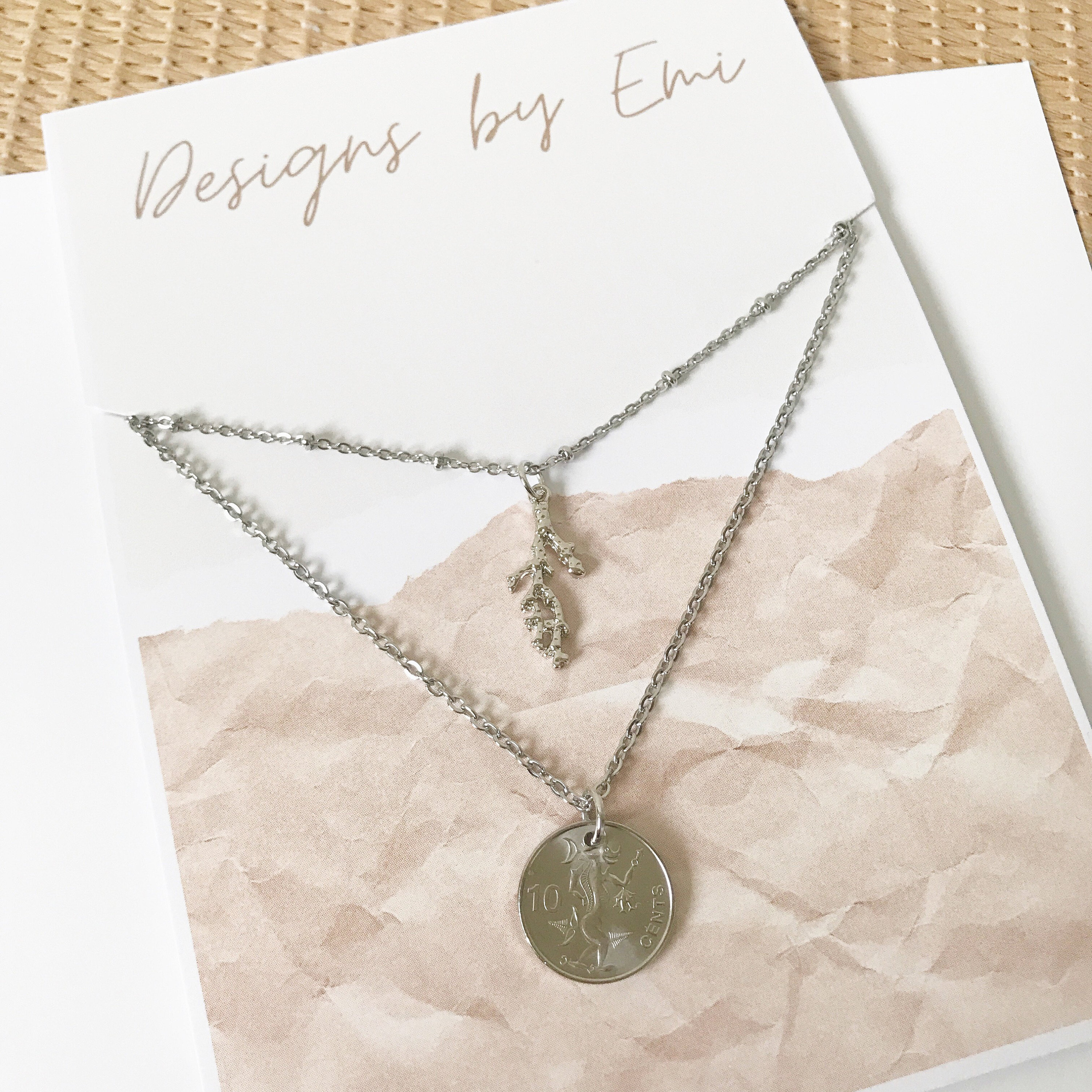 Handmade Coral silver pendant Polynesian necklace Fijian, Cook island ...