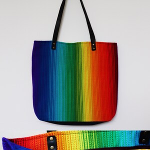 Rainbow Handwoven Bag Woven Tote With Leather Handles | Etsy