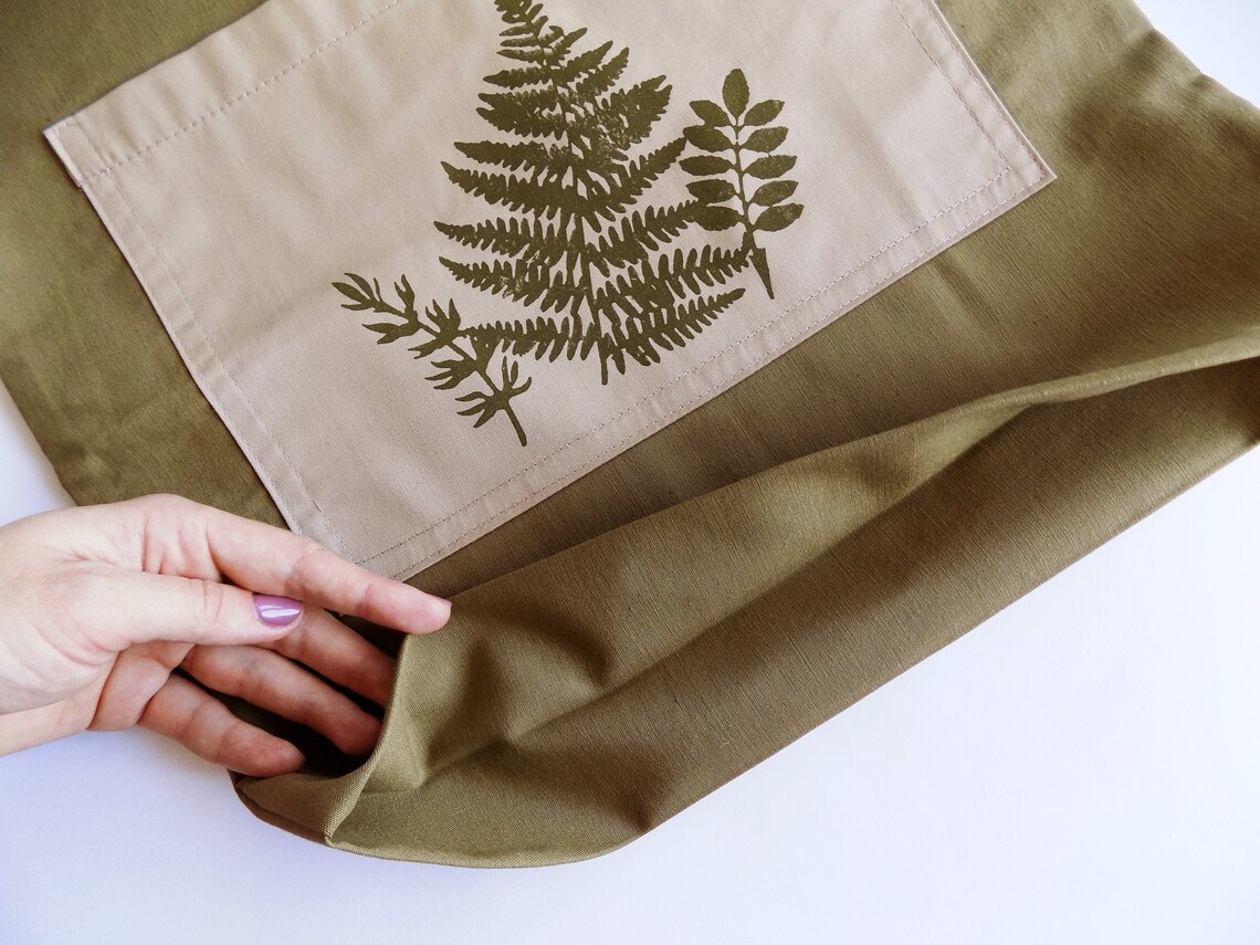 Eco Bag With Fern Print Green and Gray Market Bag | Etsy