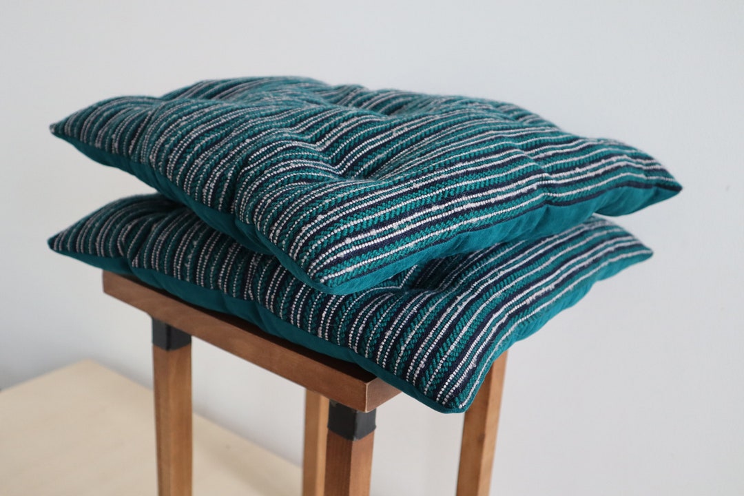 Set of 2 Dark Blue and Turquoise Chair Cushions Ready to Ship - Etsy