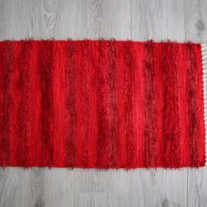 Red Striped Rug, Carpet With Tassels and Knots, Floor Rug, Bathroom ...