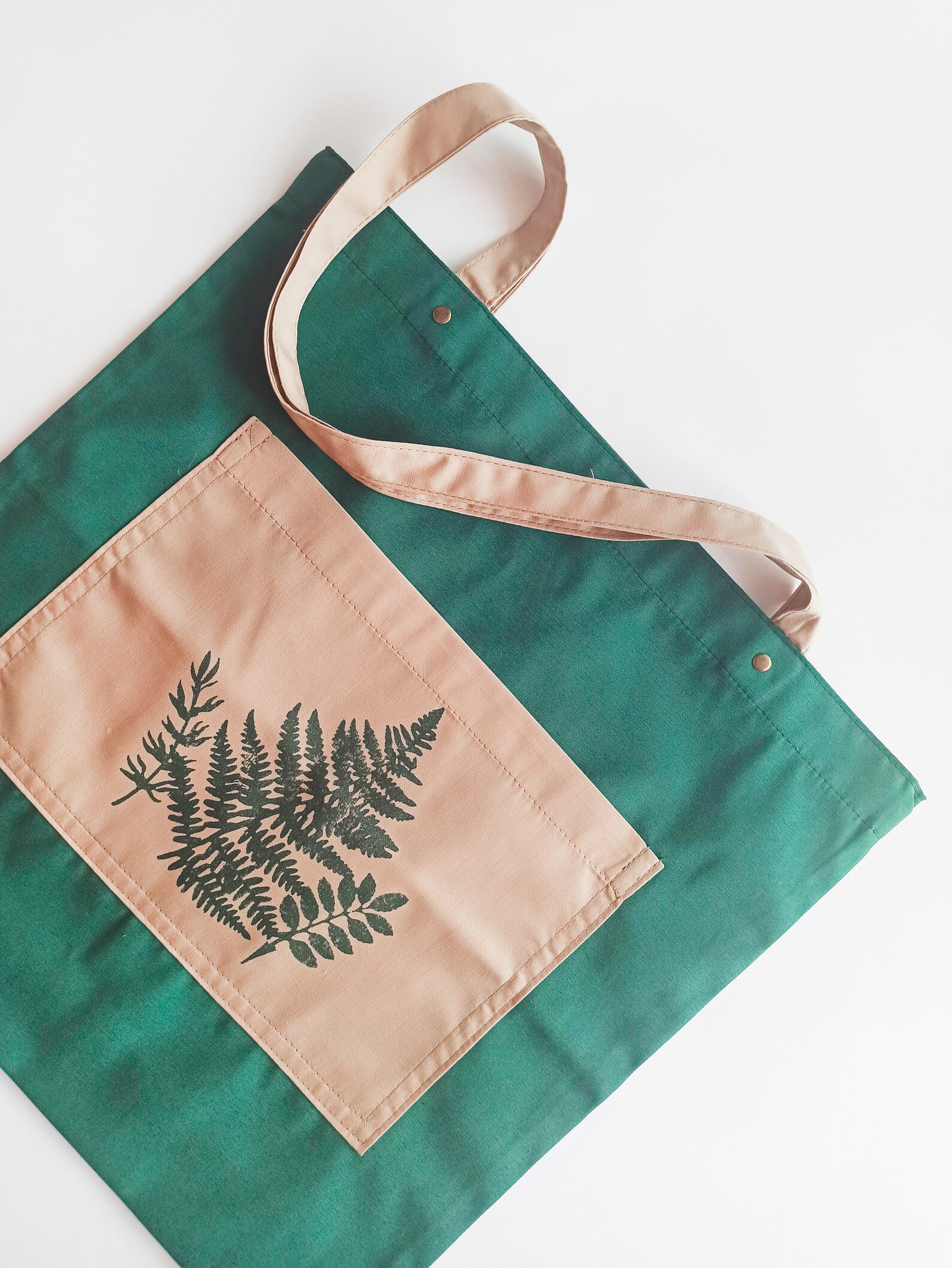 Eco Bag With Fern Print Green and Gray Market Bag | Etsy