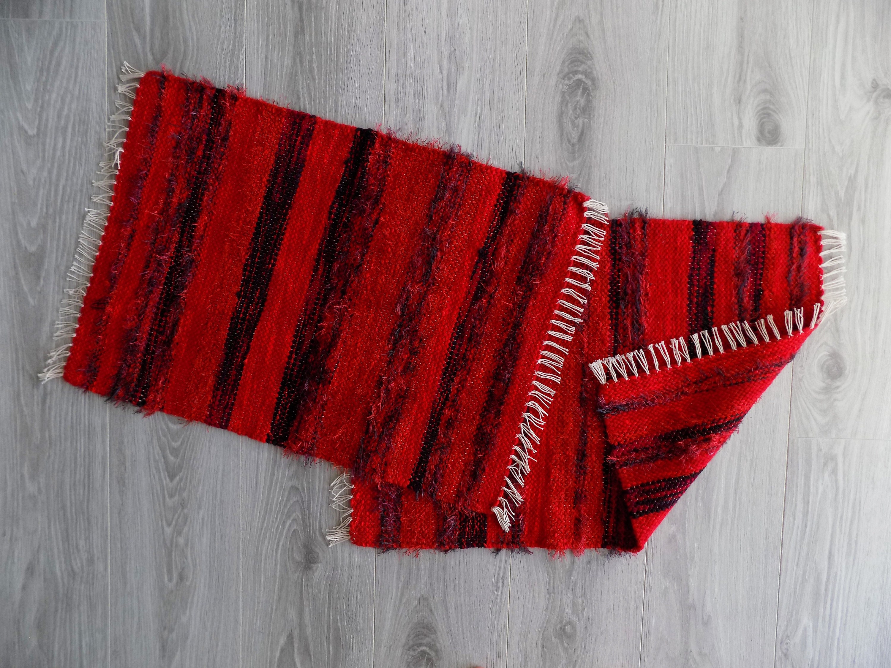 Red striped Rug Carpet with tassels and knots Floor Rug | Etsy