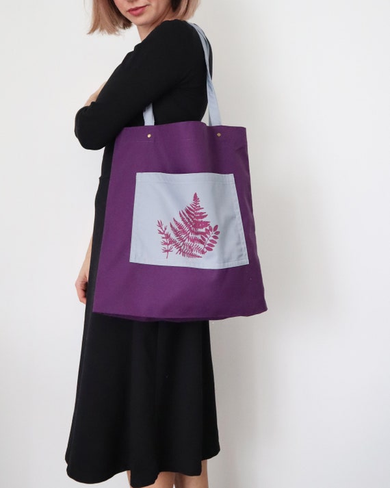 Eco Bag With Fern Print Green and Gray Market Bag | Etsy