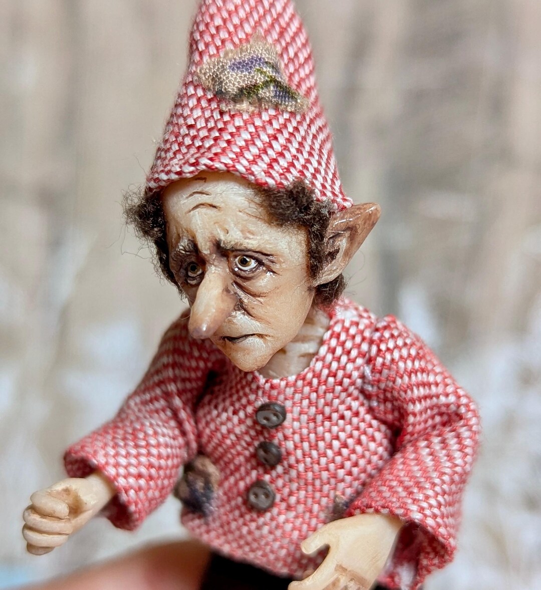 Small Art Doll Gnome, OOAK Handmade Polymer Doll, Detailed Pose Doll ...