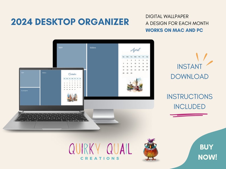 2024 Desktop Wallpaper Organizer With Calendar Travel Themed Mac and ...