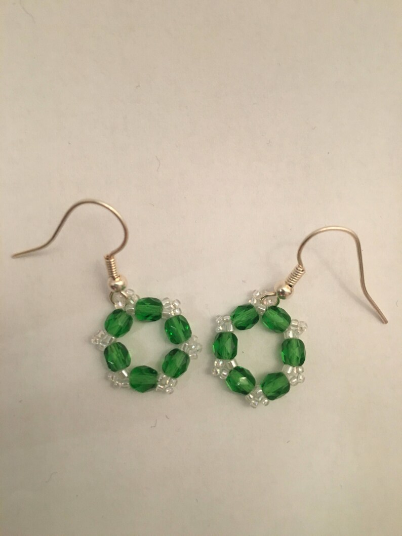 Green Beaded Earrings - Etsy