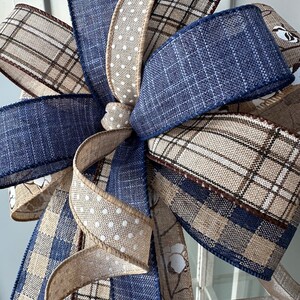 Blue & Tan Plaid Bow With Cotton Bolls for Wreaths Lanterns Swags ...
