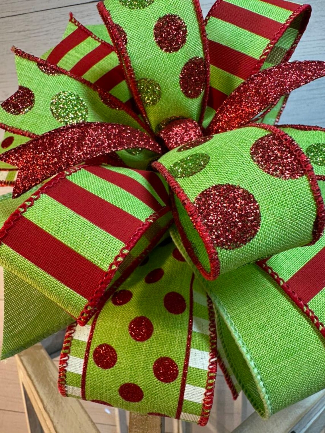 Lime Green and Red Grinch Christmas Bow Glittery Lime Green - Etsy