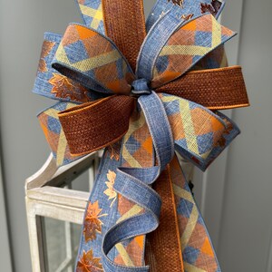 Fall Faded Denim Blue, Rust and Copper Metallic Maple Leaf Bow for ...
