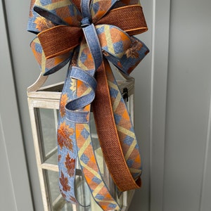 Fall Faded Denim Blue, Rust and Copper Metallic Maple Leaf Bow for ...