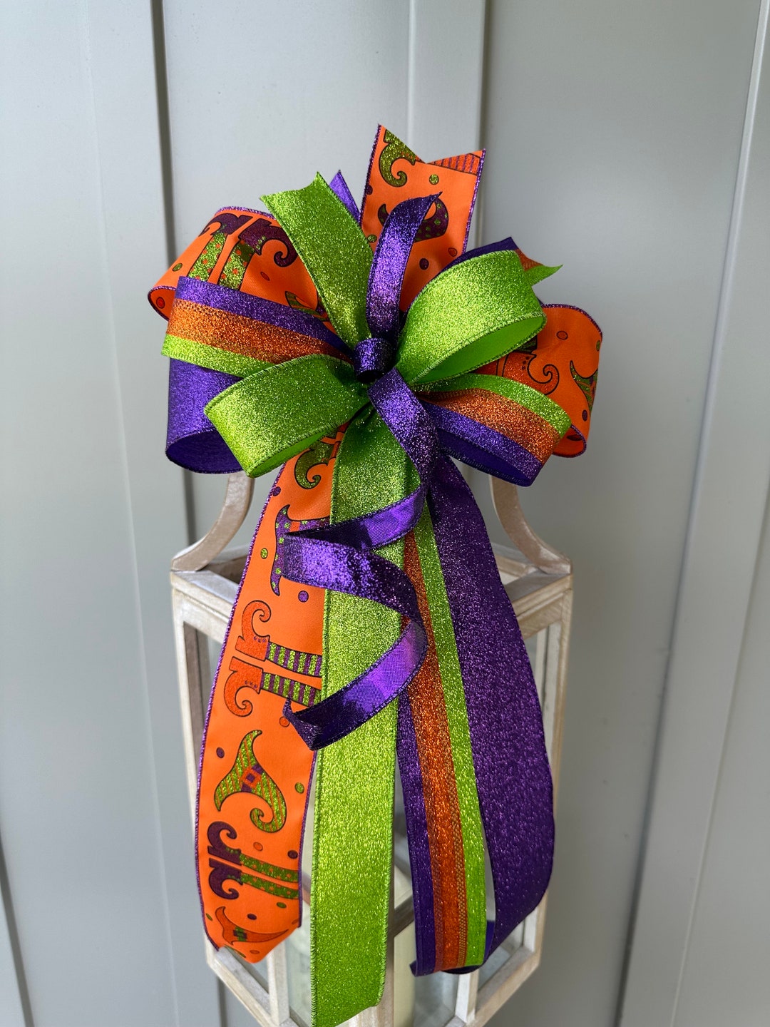 Sparkly Halloween Bow: Witch Hat & Leg Ribbon, Orange Purple Lime - Etsy
