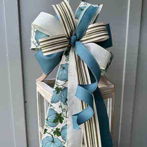 Fall Pumpkin Bow in Smoke Blue Ivory and Moss Green for Wreaths ...
