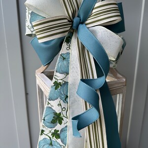 Fall Pumpkin Bow in Smoke Blue Ivory and Moss Green for Wreaths ...