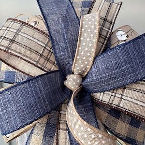 Blue & Tan Plaid Bow With Cotton Bolls for Wreaths Lanterns Swags ...