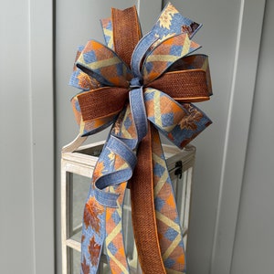 Fall Faded Denim Blue, Rust and Copper Metallic Maple Leaf Bow for ...