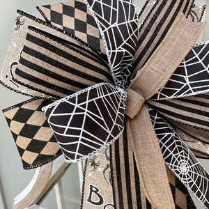 Halloween Bow, Spider and Web Bow, Neutral Tan Black & White Halloween ...
