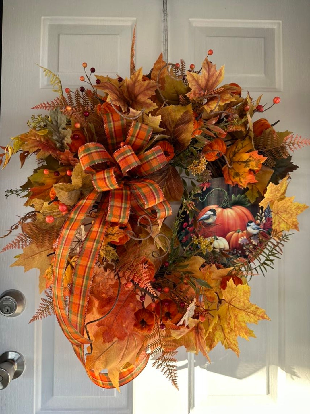 Orange Pumpkin Fall Front Door Wreath: Autumn Foliage & Berries - Etsy