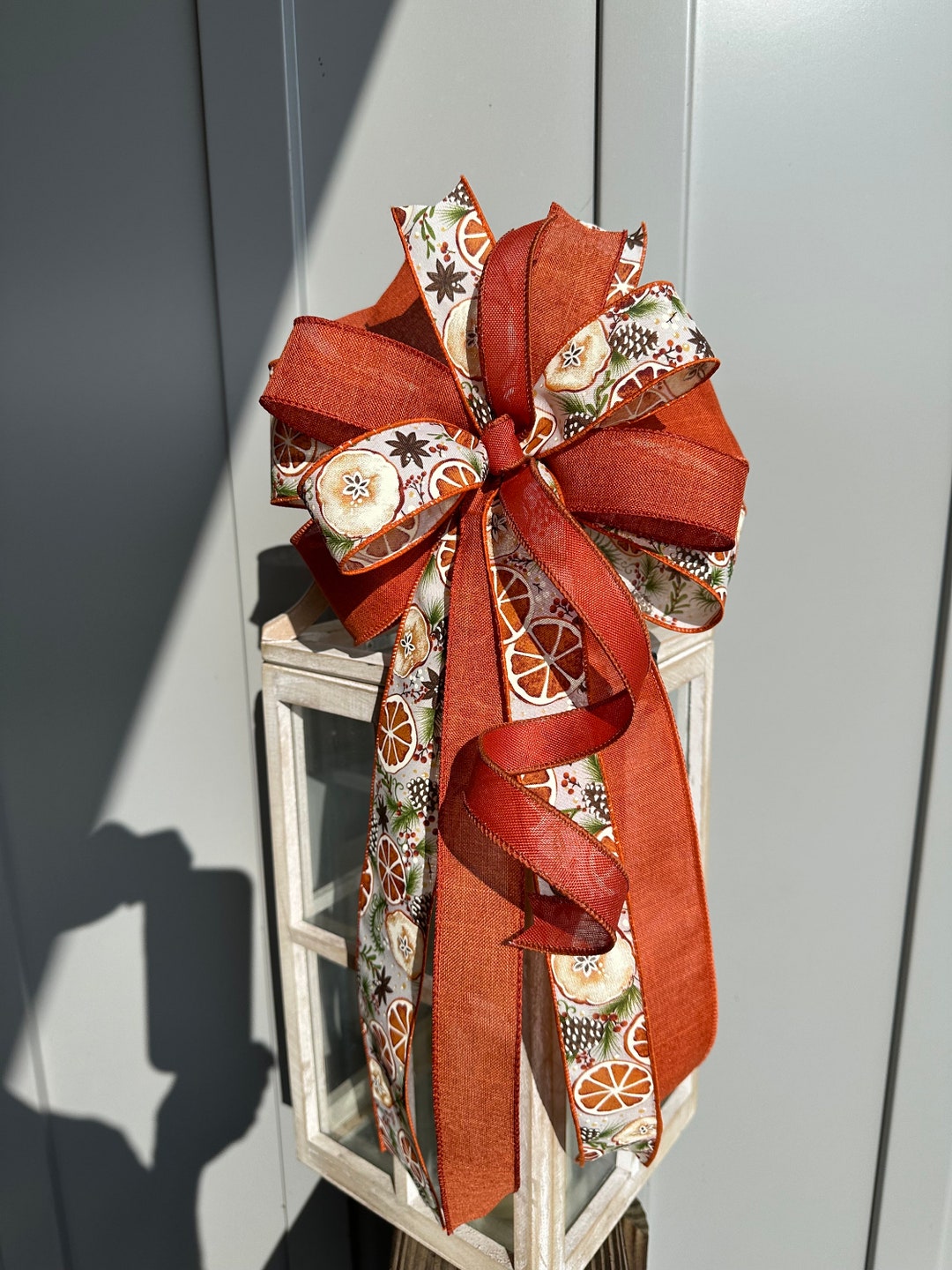 Christmas Wreath Bow in Warm Cinnamon and Tan With Dried Fruits Spices ...